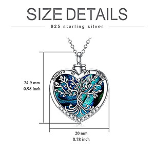 TOUPOP Heart Tree of Life Urn Necklace for Ashes Sterling Silver Abalone Shell Tree of Life Cremation Jewelry w/Funnel Filler Memorial Jewelry Gifts for Women Girls