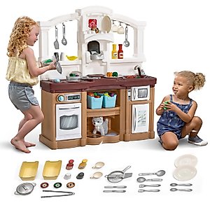 Step2 Fun with Friends Kids Kitchen Playset, Indoor/Outdoor Kitchenette, Interactive Play with Lights and Sounds, Durable Plastic, Includes 25 Piece Toy Accessories, Toddlers 2+ Years Old, Tan