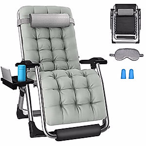 Slendor Zero Gravity Chair 26In,Padded Patio Lounge Chair with Headrest, Upgrade Aluminum Alloy Lock, Cup Holder, Gravity Recliner Chair for Indoor Outdoor,Support 440lbs, Gray