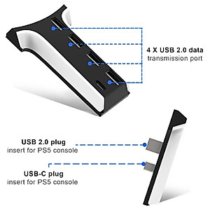 USB Hub, 5 Port USB Hub for,USB High-Speed Expansion Hub Charger USB Extender for Game Console, with 4 USB 2.0 Ports + 1 Type C 3.1 Port