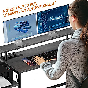 IDEALHOUSE L Shaped Desk - 76" Reversible L Shaped Computer Desk with File Drawer, Office Desk with Power Outlet, L Shaped Gaming Desk with Monitor Shelf, Corner Desk for Home Office, Grey Oak