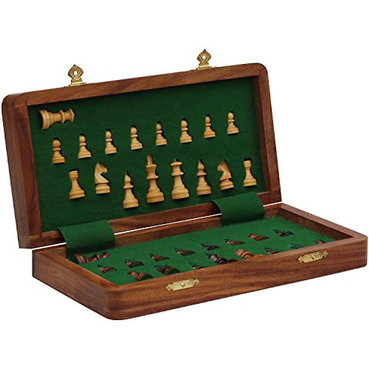 10.5" Wood Chess Set - Handmade Premium Magnetic Folding Chess Board - Wooden Travel Staunton Chess Game with Built in Storage