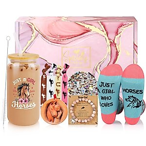 JMTMBR Horse Gift for Girls Horse Tumbler Socks Stickers Ornament Hair Accessories 6pcs Gift Set for Horse Lovers Birthday back to School Gift for Daughter Granddaughter Niece