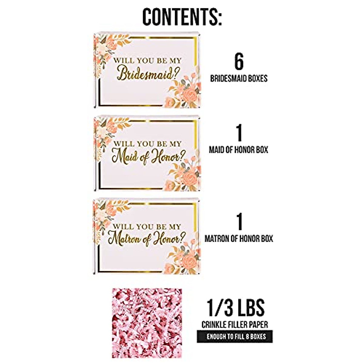 Bridesmaid Proposal Boxes - Set of 8 With Crinkle Paper for Bridal Party - Will You Be My Bridesmaid Boxes, Maid of Honor, Matron of Honor