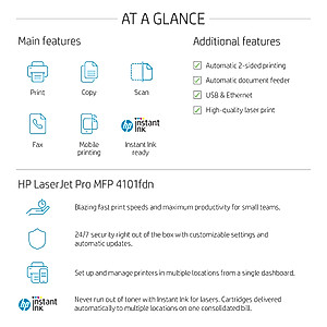 HP LaserJet Pro MFP 4101fdn Black & White Printer with Fax (Renewed)