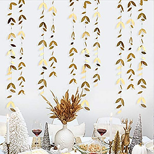 52 Ft Gold Spring Party Decorations Leaf Garland Hanging Paper Gold Leaves Streamer Banner for Golden Wedding Engagement Bridal Shower Birthday Baby Shower Summer Nature Tea Party Decorations Supplies