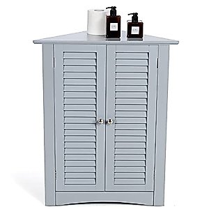 Tangkula Bathroom Corner Cabinet, Corner Storage Cabinet with Double Shutter Doors & Adjustable Shelf, Freestanding Floor Cabinet for Bathroom Living Room Kitchen, 13 x 25.5 x 31.5 Inch (Grey)