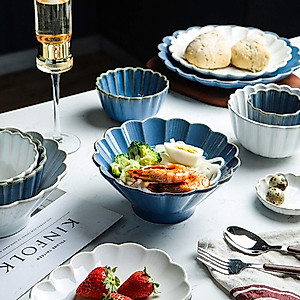 Ceramic Kitchen Dinner Set ServiceDishes/Plate/Bowl Set,12 Pieces Dinnerware Set, Thick and Durable Dinner Set, Creativity Flower Shape Dishes, Including Plates, Bowls and Mugs, Service for 2,Blue