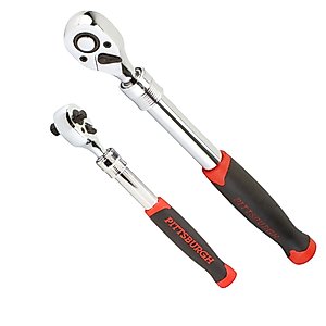 Pittsburgh Pro 2 Piece Extendable Ratchet Set Dual Drive Single Socket 72-Tooth Quick-Release Reversible CR-V Extendable, Red, Black, 62311, 62312, Extends13.5-''; 1/2-'' Extends 18-''