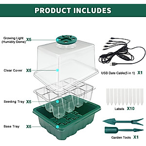 Seed Starter Tray, Plant Propagation Station with Grow Light, Seedling Starter Trays with Timing Controller, Mini Greenhouse Kit with Humidity Domes and Base, Plant Tray for Seeds Growing Starting