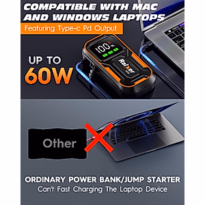 RALXER 1600A Peak 15200mAh Portable Car Jump Starter, Jump Starter Battery Pack (Up to 7.5L Gas or 6.0L Diesel Engine), 12V Battery Jump Starter with Type C-C PD60W (Input/Output) and LED Display
