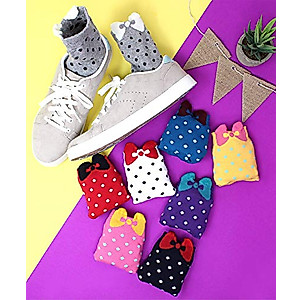 LIVEBEAR 4/5/8 Pairs Womens Cute Patterns, Novelty, Casual Cotton Crew Socks Made In Korea (Polka Dot)