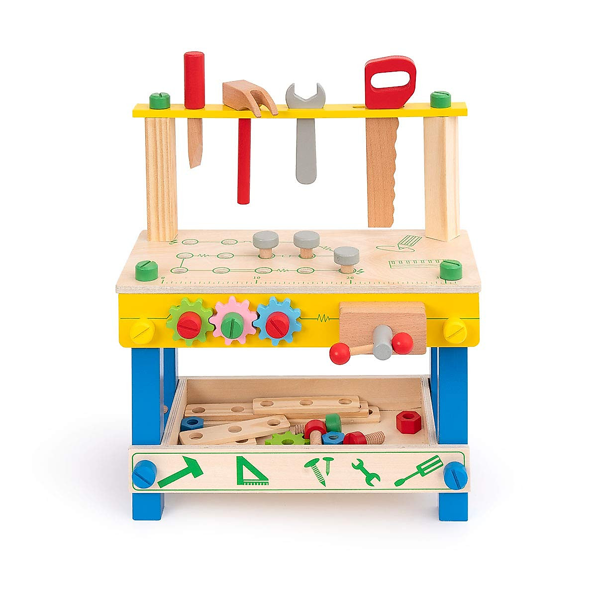 ROBUD Kids Tool Bench Small Wooden Kids Workbench Toy Tool Bench Pretend Play Construction Toy Building Tools Set for Toddlers