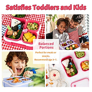 Genteen 2 Packs Bento Box for Kids, Kids Lunch Box with 3 Removable Compartments, Toddler Lunch Box for Daycare, School, BPA-Free Lunch-Box Snack Portion Container (Dark Pink + Purple)