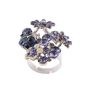 Alilang Womens Adjustable Silvery Tone Purple Rhinestones Spring Floral Flowers Ladybug Ring
