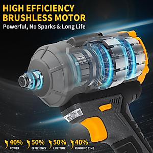 AwxryoX 1300Nm Cordless Impact Wrench, 1/2" 960Ft-lbs Brushless Heavy Duty Impact Gun with 2 X 4.0Ah Battery 6 Sockets 5"Extension Bar, Eléctrica Pistola De Impacto for Heavy Equipment & Truck Repair