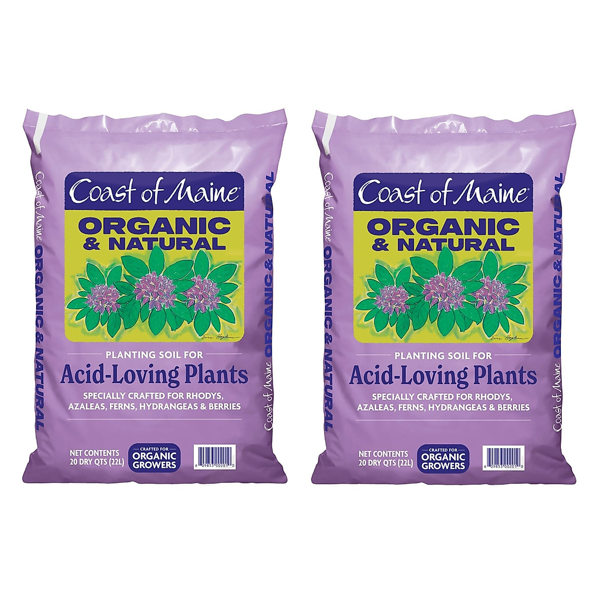 Coast of Maine, 20qt (Pack of 2) Organic and Natural Planting Soil for Acid-Loving Plants - Rhodys, Azaleas, Ferns, Hydrangeas & Berries