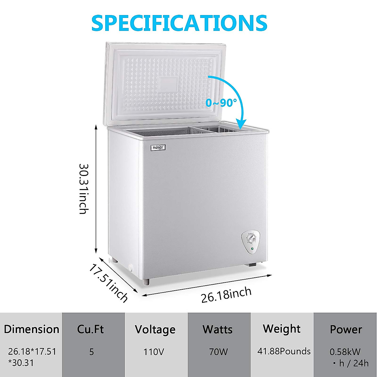 Chest Freezer 5.0 Cu.Ft Black Compact Freezer, Manual Defrost Deep Freezer with Storage Basket, Space-Saving Flat Back, Stay-Open Lid, Side-Access Drain for Home Basement Cottage Business