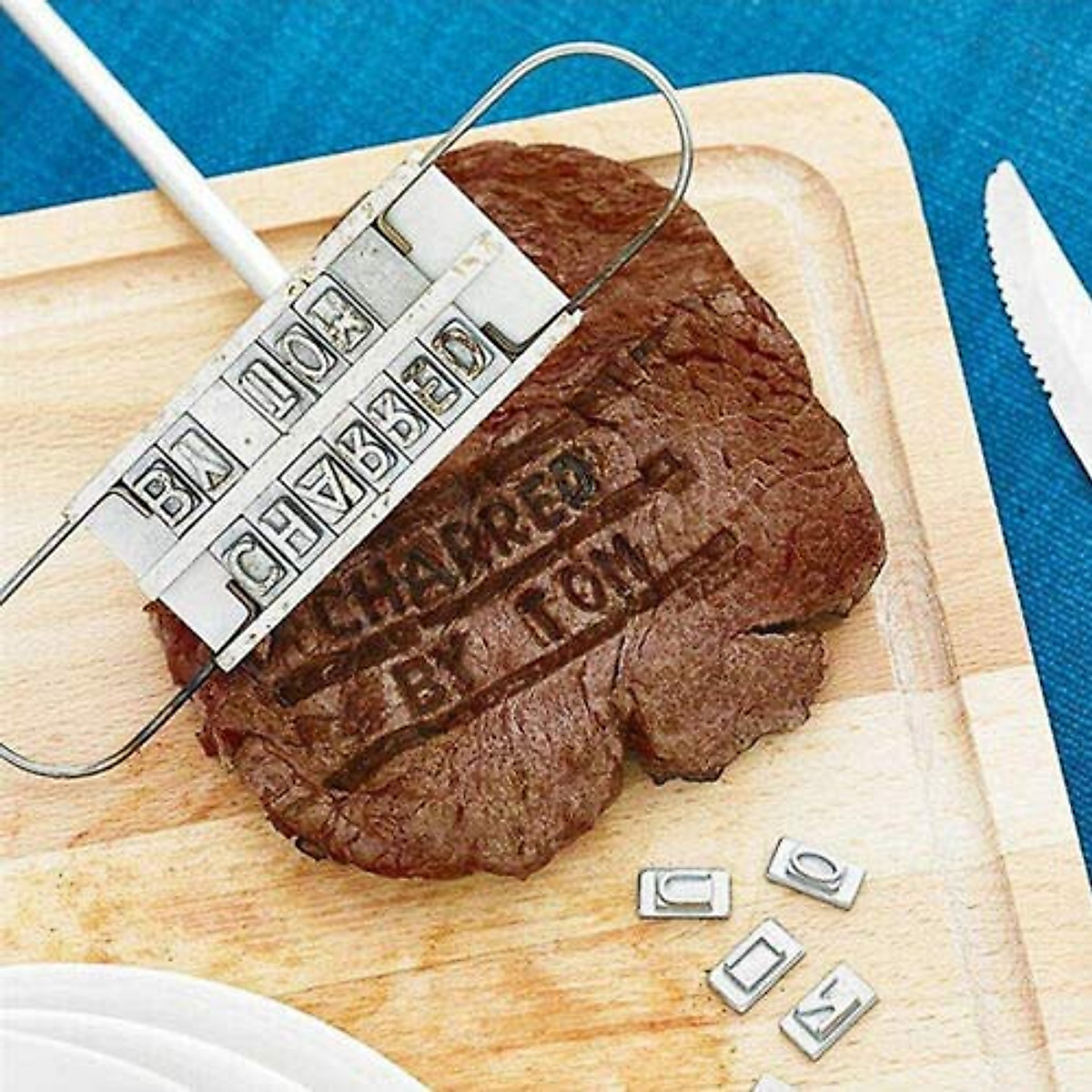 Anbt BBQ Branding Iron with Changeable Letters Perfect for Branding Steaks, Burgers, Chicken, Meat with Your Name Barbecue Steak Names Tool