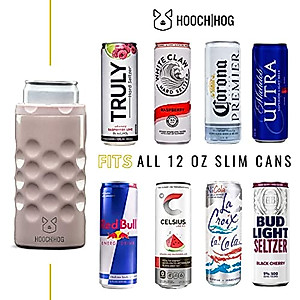 Hooch|Hog Slim Can Cooler Stainless Steel for 12 oz. Skinny Cans | 3x Insulated Beer Can Holder for Michelob Ultra, White Claw, Truly & Redbull (Blush Glitter)