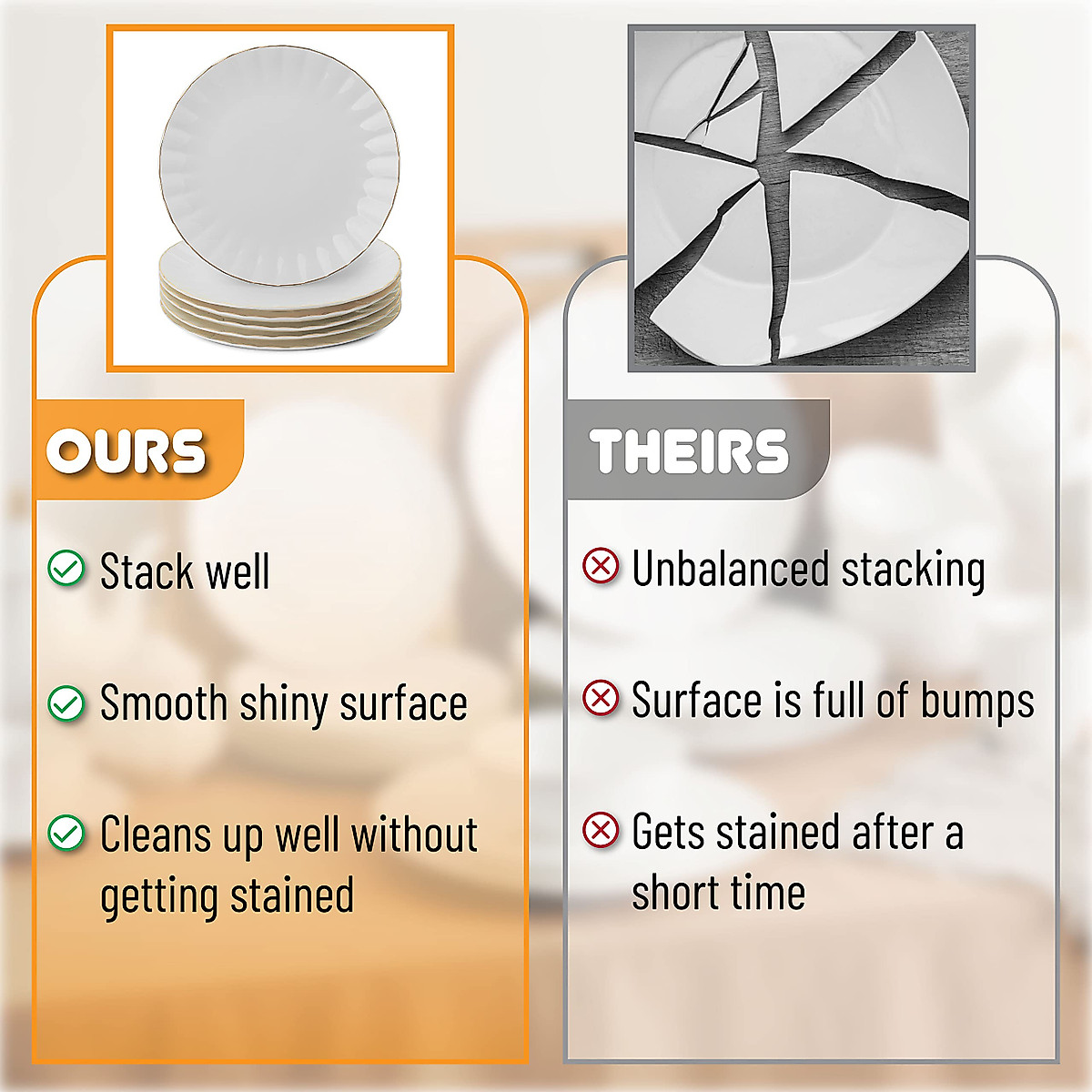 BTaT- Porcelain Dinner Plates with Gold Trim,10.5 inch, Set of 6, White Dinner Plates, White Dinner Plates Bulk, White Plate Set, Plates, Dinner Plates