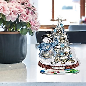 Orgone DIY 5D Snowman Diamond Painting Desk Ornaments Kits Special Shaped Rhinestones Wooden Diamond Art Desktop Ornament for Christmas Xmas Table Office Home Decoration Housewarming Birthday Gift