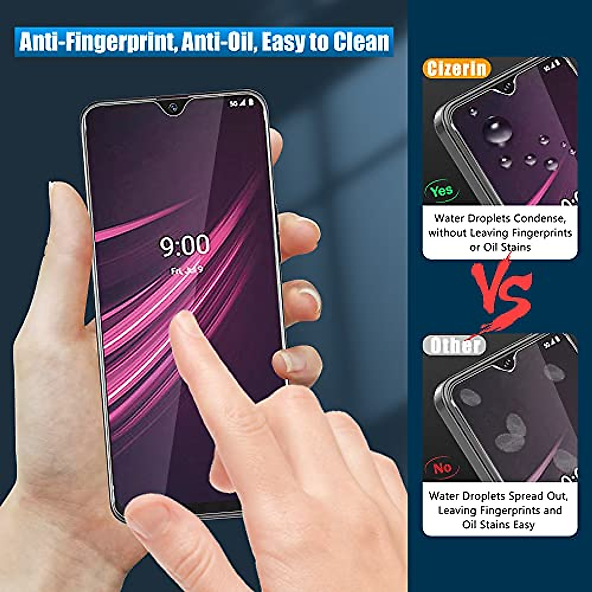 [2+2 Pack] Cizerin Tempered Glass Screen Protector for T-Mobile REVVL V+ 5G 2021 6.82 inch(T-Mobile REVVL V Plus 5G) - and Camera Lens Protector - Anti-Fingerprint - Shatter Proof - Gorilla Glass