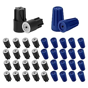 40pcs Waterproof Wire Nut Connectors, Outdoor Electrical Wire Connectors Twist Nuts Caps Wire Caps Compatible with 22AWG-12AWG for Outdoor Lights Irrigation Valves (Blue; Black)