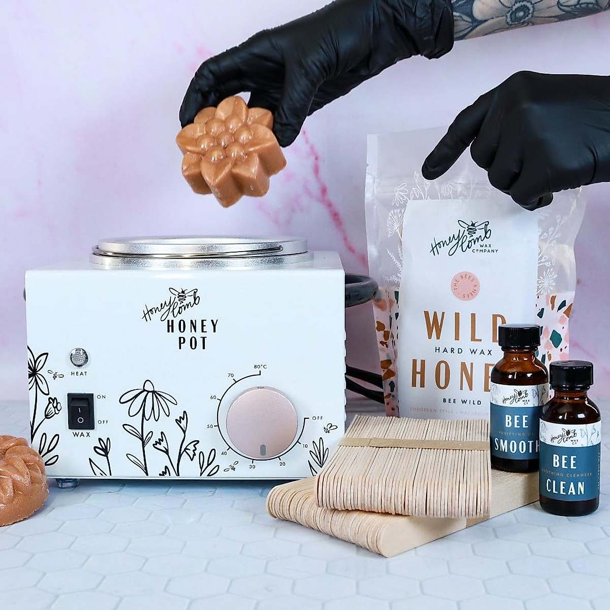 Honeycomb's Premium Salon Quality Professional Electric Wax Warmers Kits for Full Body Hair Removal (Wild Honey, Small Honey Pot, 1.5 lbs), Pink