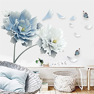 Blue Flower Wall Decals Stickers,Peel and Stick Flower Wall Sticker DIY Floral Wall Art for Bedroom Living Room Classroom Office (2 Blue Peony Flowers)