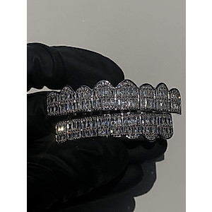 14k Baguette Set 8 teeth White Joker Gold Grillz for Mouth Top Hip Hop Teeth Diamond Grills for Teeth Mouth Grillz for Mouth Top Bottom Hip Hop 8 Teeth Grills for Teeth Mouth Set - Teeth Cap