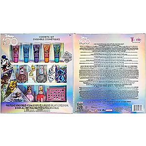 Disney 100 Sparkly Cosmetic Makeup Set for Girls with Lip Gloss Nail Polish Nail Stickers - 11 Pcs|Perfect for Parties Sleepovers Makeovers| Birthday Gift for Girls 3+