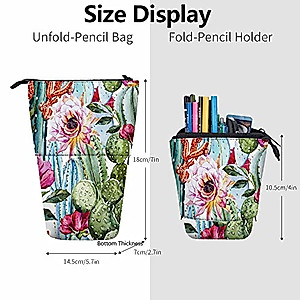 Swono Cactus Floral Pencil Case Bright Tropical Flowers Roses Cacti Watercolor Standing Pencil Case Pencil Holder Pencil Pouch Cosmetics Pouch Makeup Office Bag Colorful