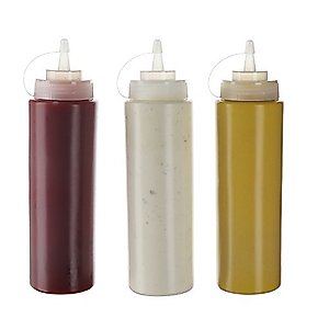 Oaklyn (3pk 24 oz Plastic Squeeze Squirt Condiment Bottles with Twist On Cap Lids - top dispensers for ketchup mustard mayo hot sauces olive oil - bulk clear bpa free bbq set