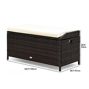 YITAHOME Outdoor Wicker Storage Bench Deck Box, Large PE Rattan Patio Storage Bench w/Covenient Handles and Soft Cushion for Patio, Yard, Lawn, Garden