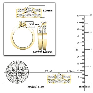 Dazzlingrock Collection 0.95 Carat (Cttw) White Diamond Solitaire Tapered Shank Wedding Ring Set for Women in 14K Yellow Gold Size 7.5