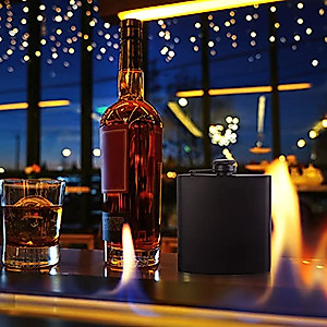 Hip Flask for Liquor 1PCS Black Thin Flasks with Silver Cap 6oz Stainless Steel Leakproof with 1pcs Funnel for Gift, Camping, Wedding Party