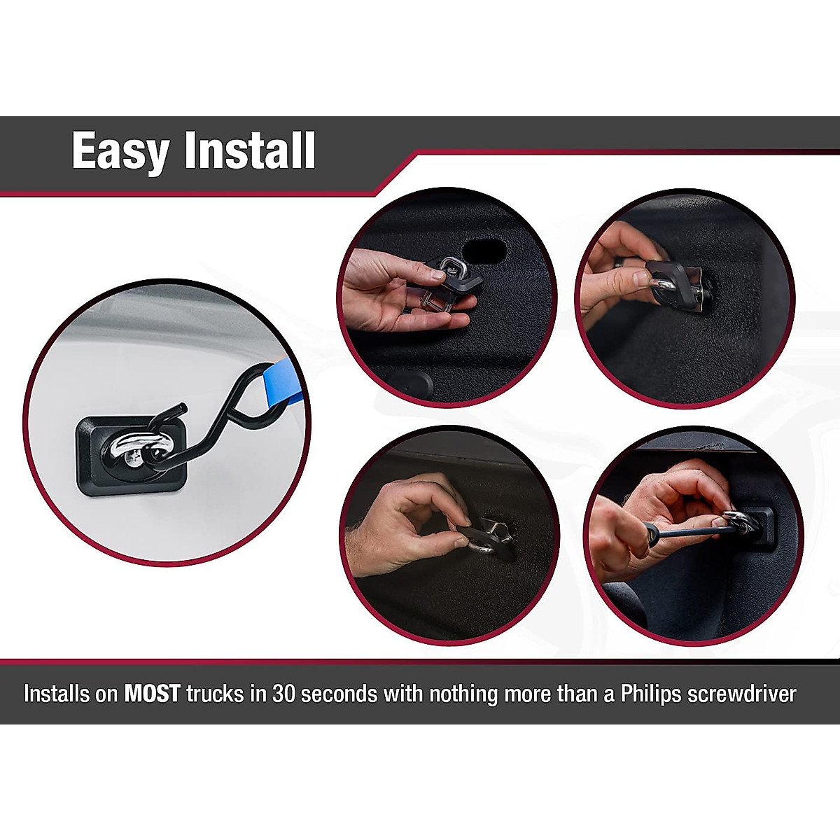 Bull Ring Inner Bed Retractable Truck Bed Tie Down Anchors for 2007+ Chevy Silverado & GMC Sierra, 2015+ Chevy Colorado & GMC Canyon (3 Pairs)