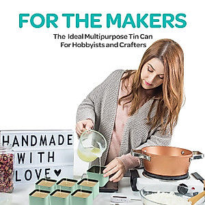 Hearts & Crafts Mint Square Tins with Lids - 24 Pack 8 oz Tin Cans for Candles Durable, Heat Resistant, Non-Rusting Tin Containers for Candle Making, Crafts, Gifts, and Storage and DIY Projects