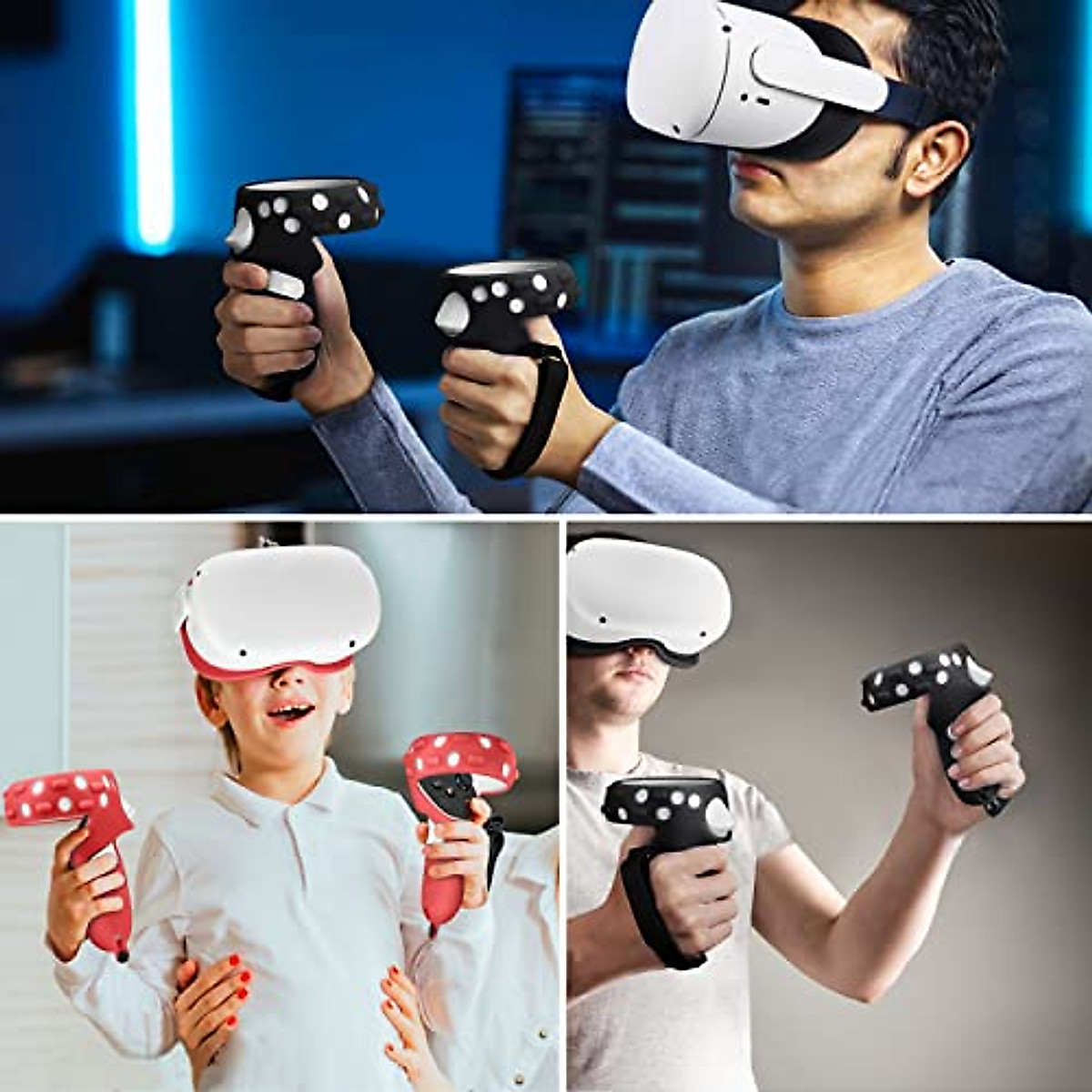 FINPAC Protective Cover Sleeve for Quest 2 Gaming VR Headset, Silicone Sweatproof Face Cover + Lens Cap + Touch Controller Grip Cover Bundle for Virtual Reality Accessories (Red)