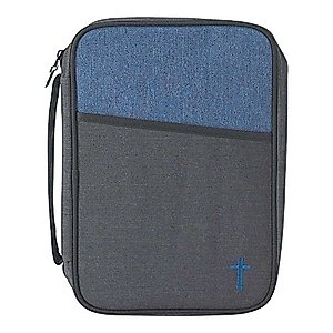Dicksons Blue and Gray Reinforced Polyester Bible Cover Case with Handle, Large