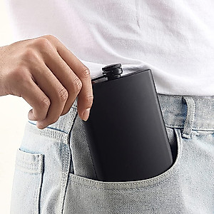 FYL 12 Oz 18/8 Stainless Steel Hip Flask for Liquor with Never-Lose Cap, Leakproof Easy Pour Funnel is Included, Matte Black
