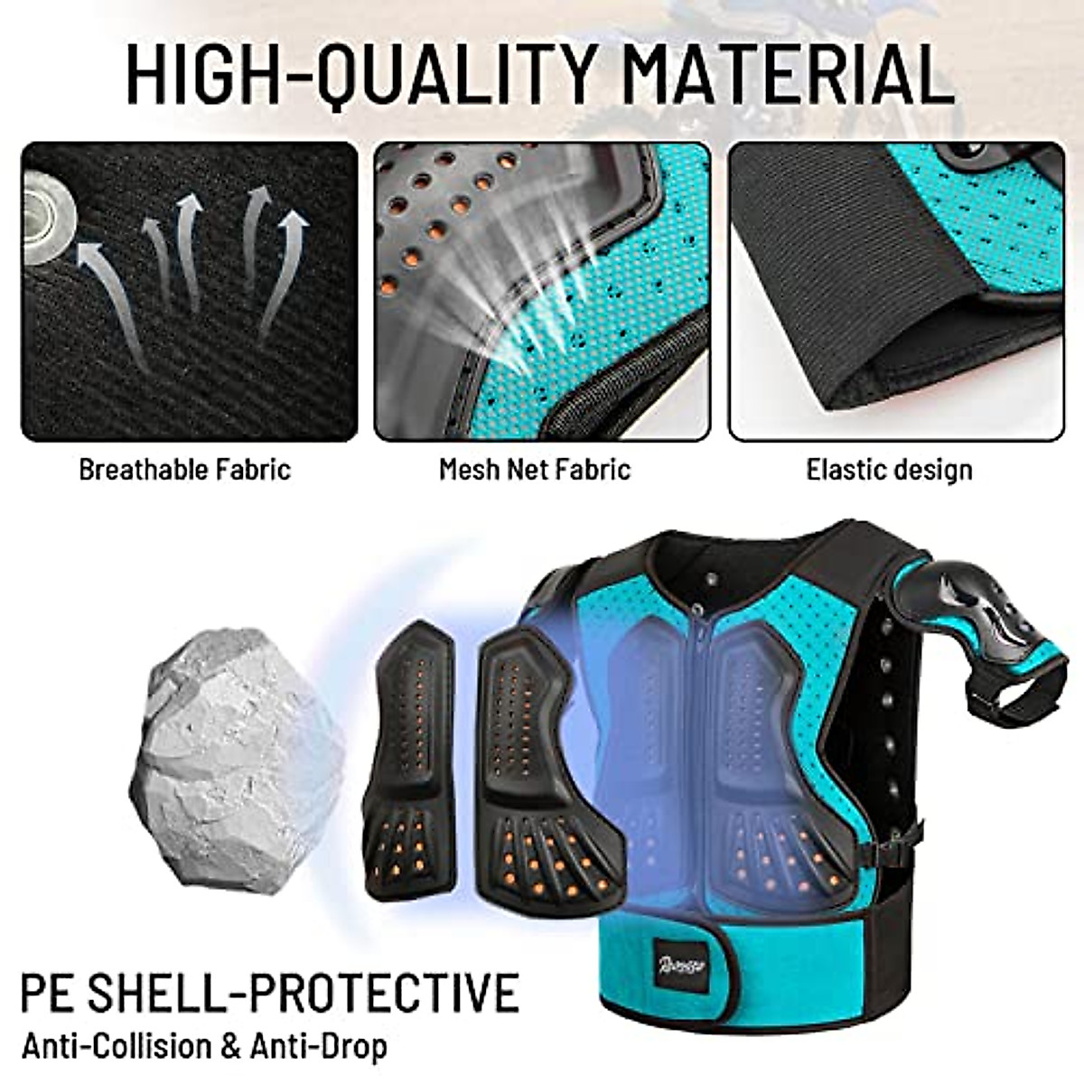 Reomoto Kids Protective Gear,Motorcyle Armor Suit Dirt Bike Gear for Kids Dirt Bike Cycling Skating Off-RoadRiding Skiing (Blue) (020)