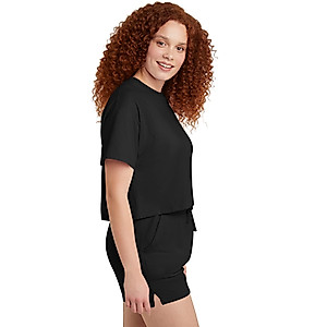 Hanes Comfortblend Originals Short-Sleeve Cropped T-Shirt, Cotton Tees for Women, Plus, Black