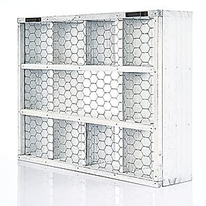 Crystal Holder Display Shelf - Rustic Wall Mounted Shelf for Farmhouse Décor with Chicken Wire for Spices, Rocks, Countertop Organizer, Shadow Box (Rustic White)