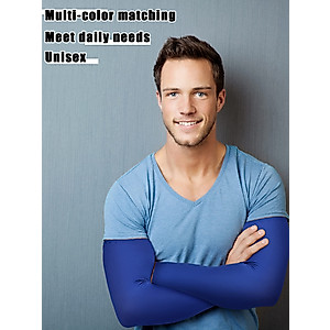 Boao 10 Pairs UV Sun Protection Arm Sleeve for Men Women Work Cooling Compression Tattoo Cover Up Sleeves for Cycling Fishing (Black, Fluorescent Light Green, Orange, Royal Blue, Yellow)