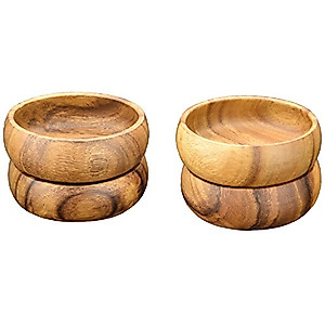 Pacific Merchants Acaciaware Natural Acacia Wood Round Calabash Bowl, 4-Inch, Set of 4