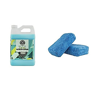 Chemical Guys CWS209 Swift Wipe Waterless Car Wash, 128. Fluid_Ounces and MIC_292_02 Premium Grade Microfiber Applicator, Blue (Pack of 2)