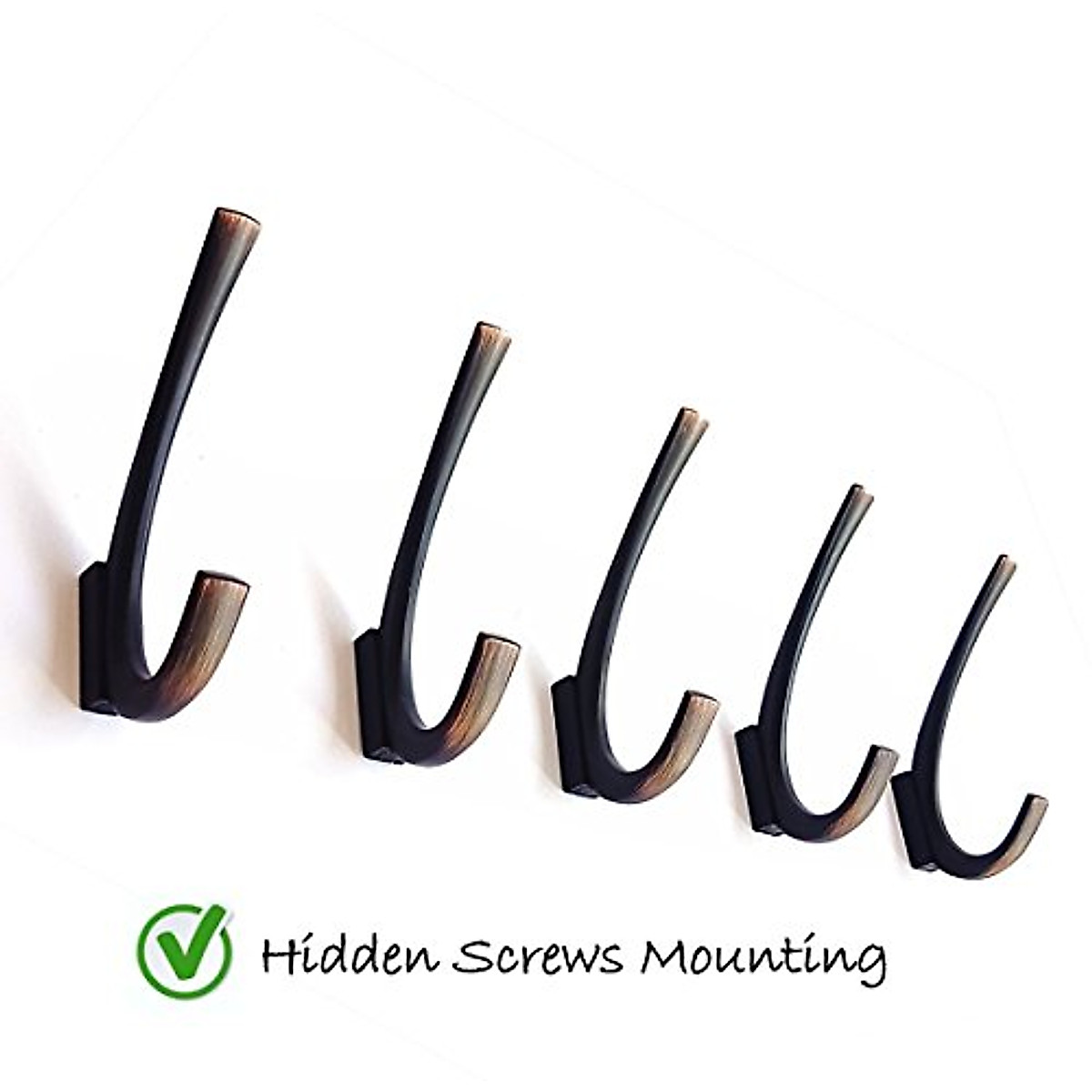 Ambipolar 5 Pack Premium Design Commander Heavy Duty Big Double Hooks Hidden Screws. Entryway Coat Hooks, Scarf and Jacket Hangers.Perfect Bath Towel Heavy Hooks (5 Pack,Oil Rubbed Bronze)