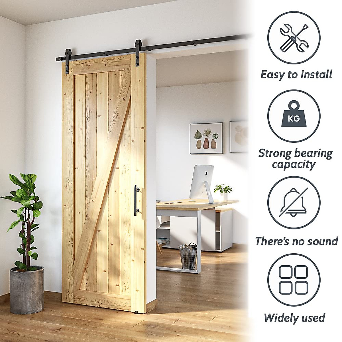 SKYSEN 6FT Barn Door Hardware Kit, Sliding Barn Door Hardware Kit, Barn Door Track, Combination Track- Smooth and Quiet- Easy to Install- Manual Included- Lite Version- Black (J-Lite-5)